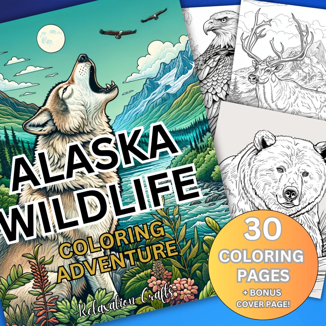 Alaska Wildlife Coloring Adventure, 30 Stunning Grayscale Coloring ...