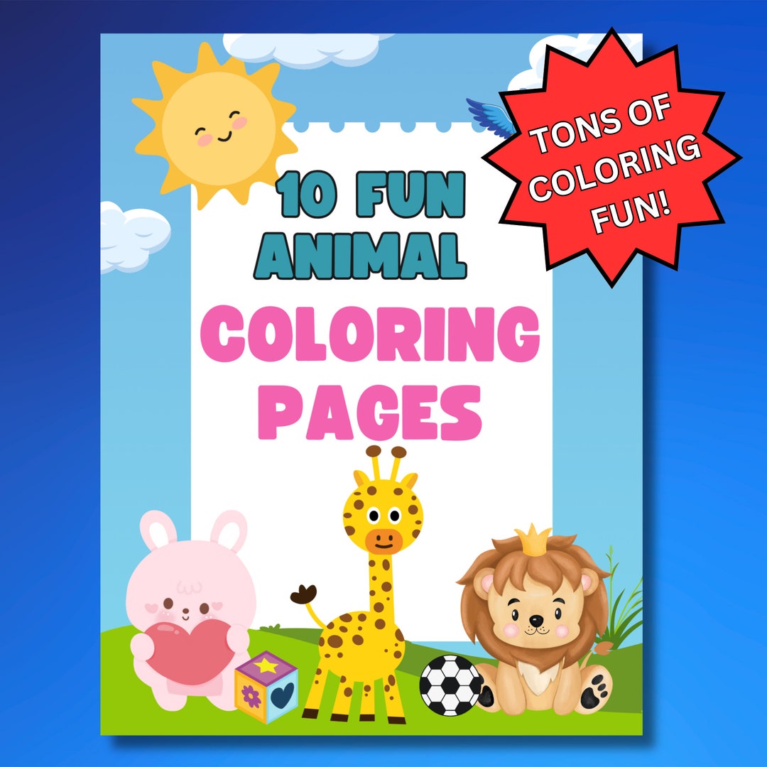 Digital 10-page Cute Animal Coloring Book for Kids, Fun and Educational ...