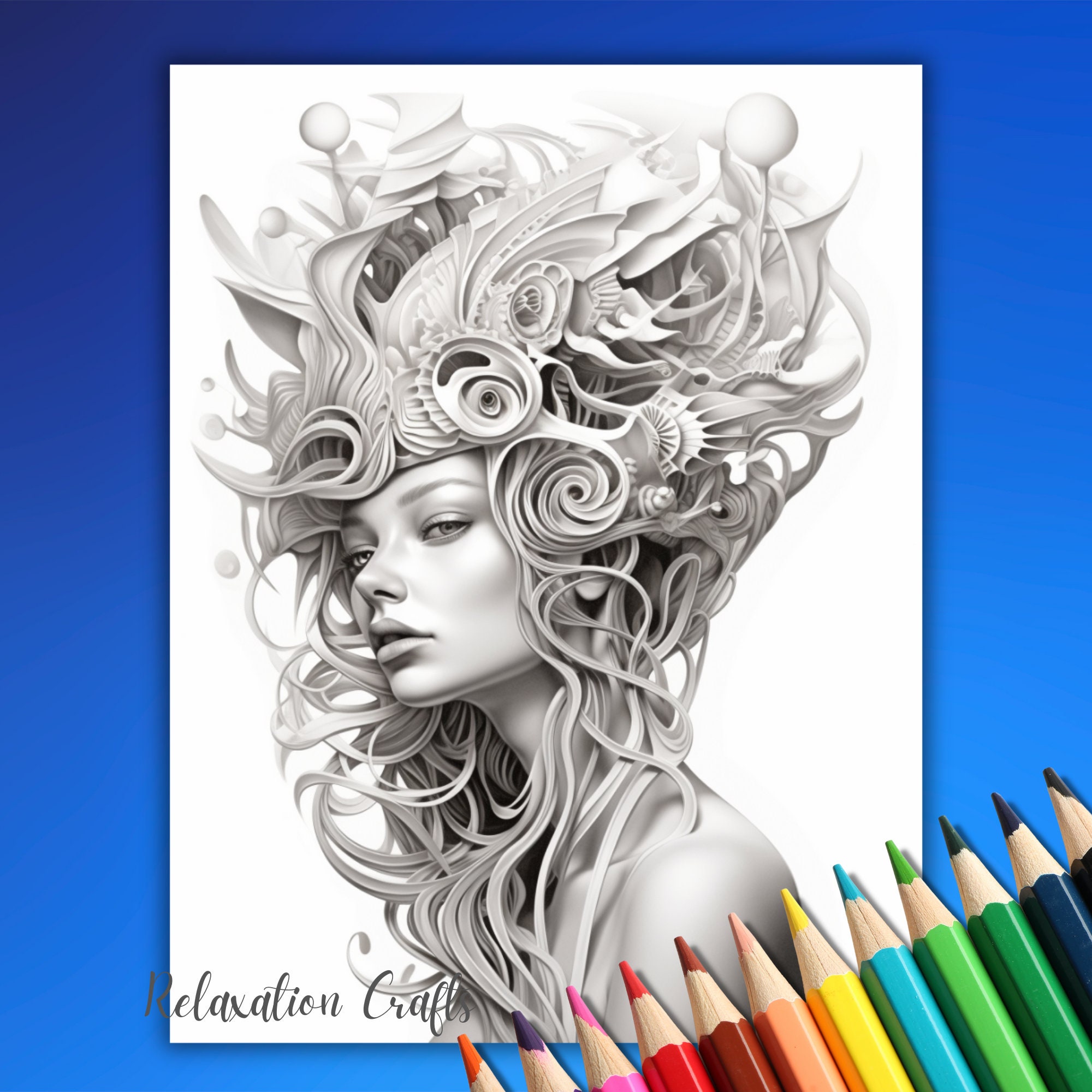 Surrealism Women Coloring Pages - Digital Download, Adult Grayscale Art ...