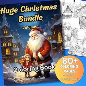 Huge 80+ Page Christmas Coloring Book and Bonus Cover, Grayscale Pages ...
