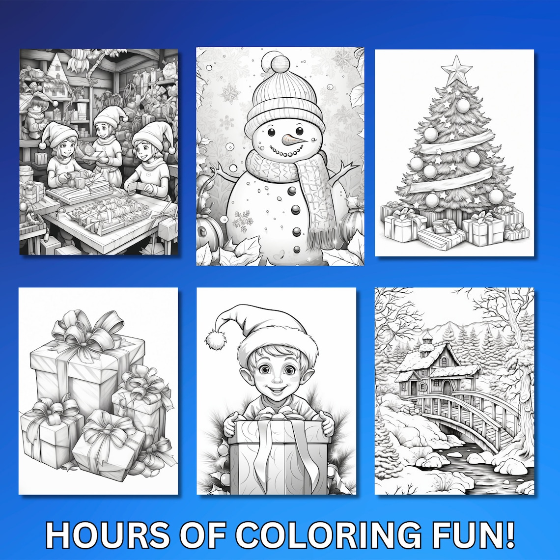 Huge 80 Page Christmas Coloring Book and Bonus Cover, Grayscale Pages ...