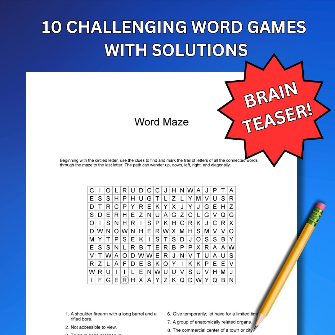 Set of 10 Varied Word Games for Adults, Brain Teasers, Word Mazes ...