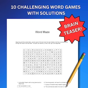 Set of 10 Varied Word Games for Adults, Brain Teasers, Word Mazes ...