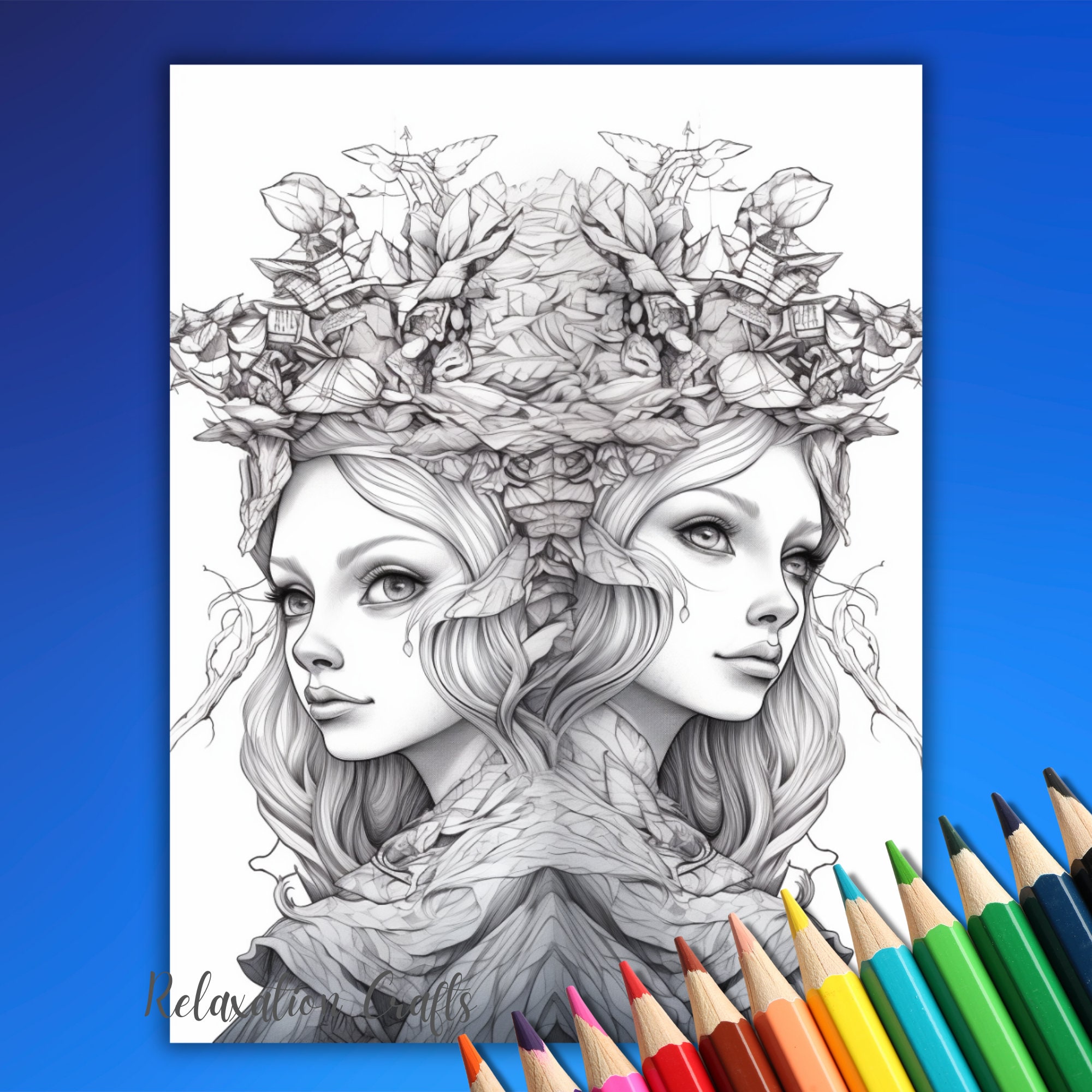 Enchanted Forest Elf Women Coloring Pages for Adults, Intricate ...