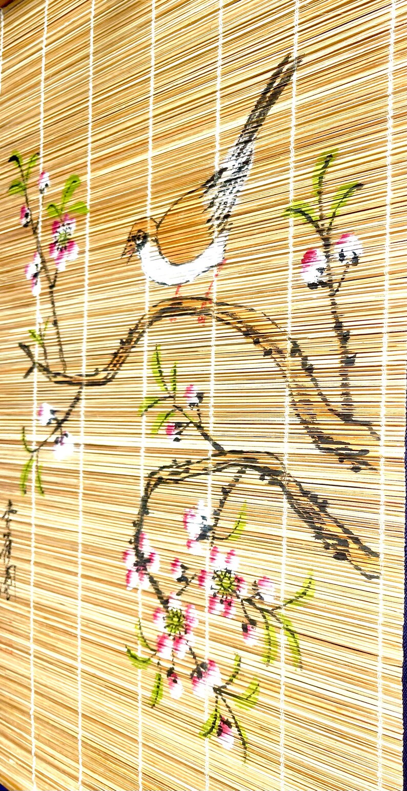 Vintage Asian Bamboo Scroll Wall Art Painting With Bird and - Etsy