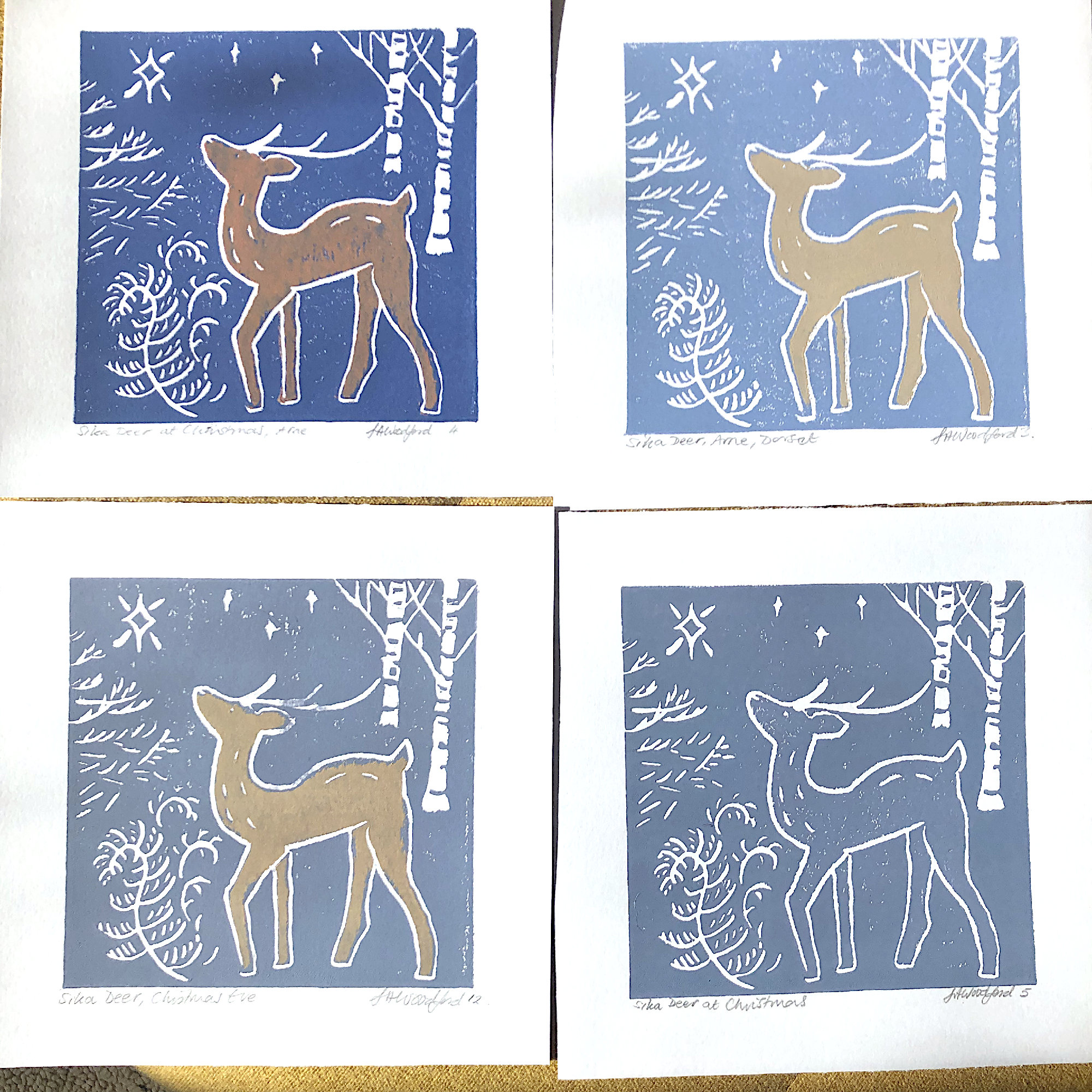 Original Linocut Print Sika Deer Christmas Eve Linoprint - Etsy