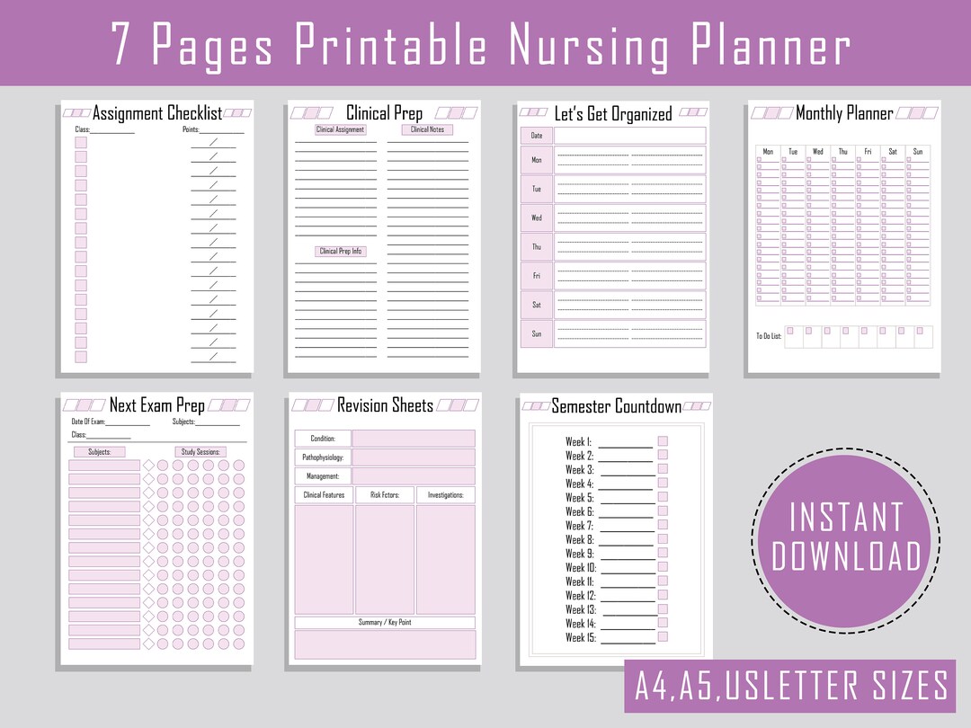 PRINTABLE Nursing Student Planner, Nursing School Planner, Student ...