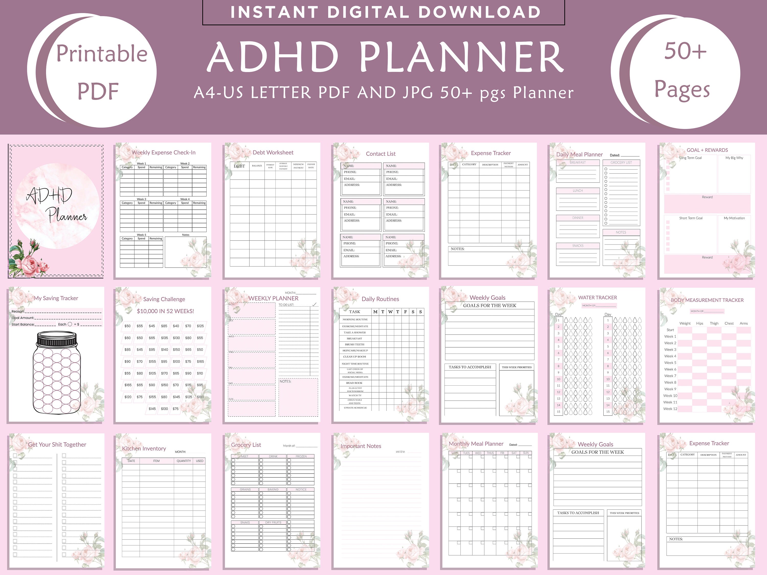 ADHD Planner Adult, ADHD Journal, Adhd Productivity Planner, Adhd Life ...