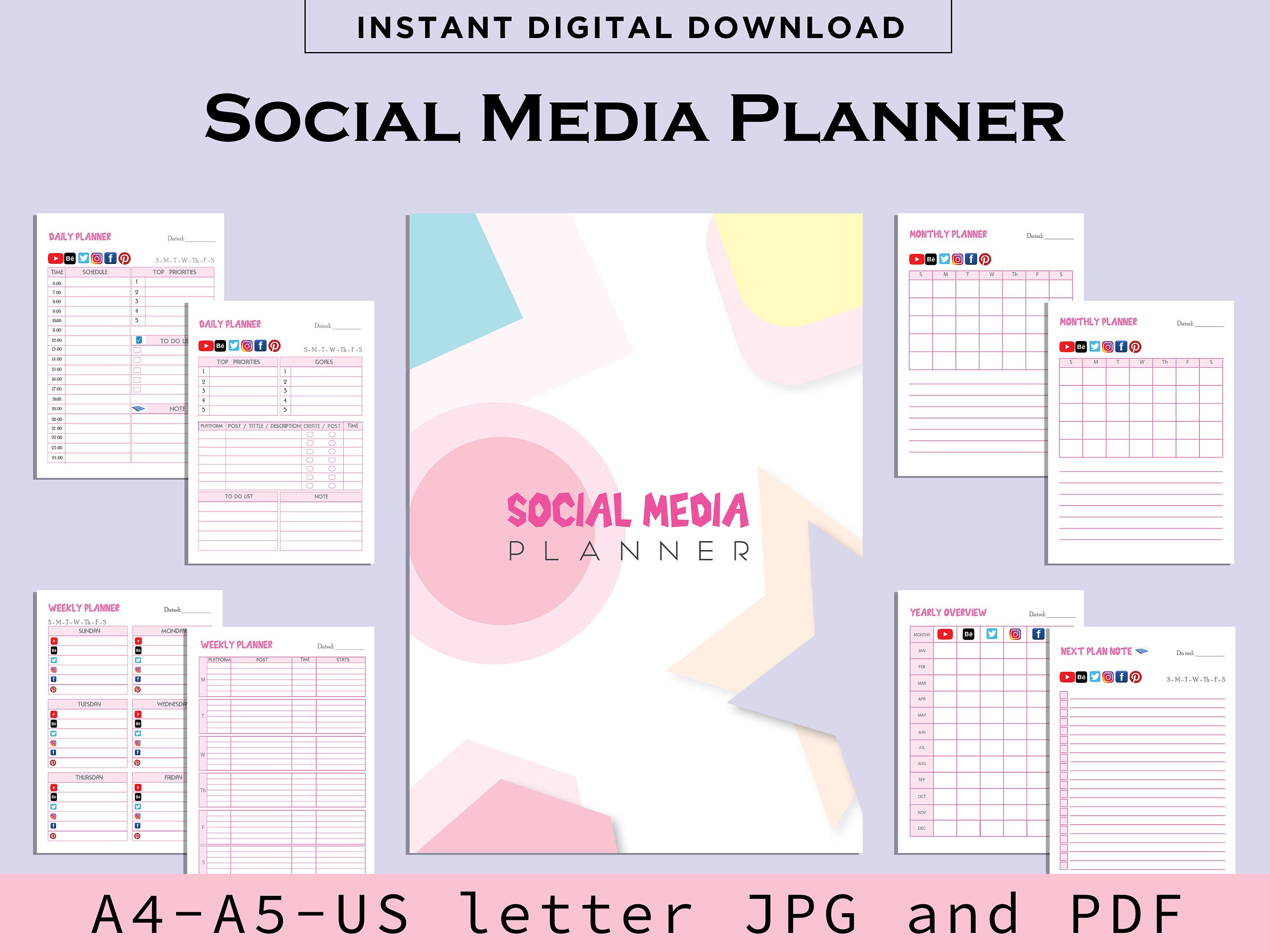 Printable Social Media Planner, Facebook Tracker, Instagram Planner ...
