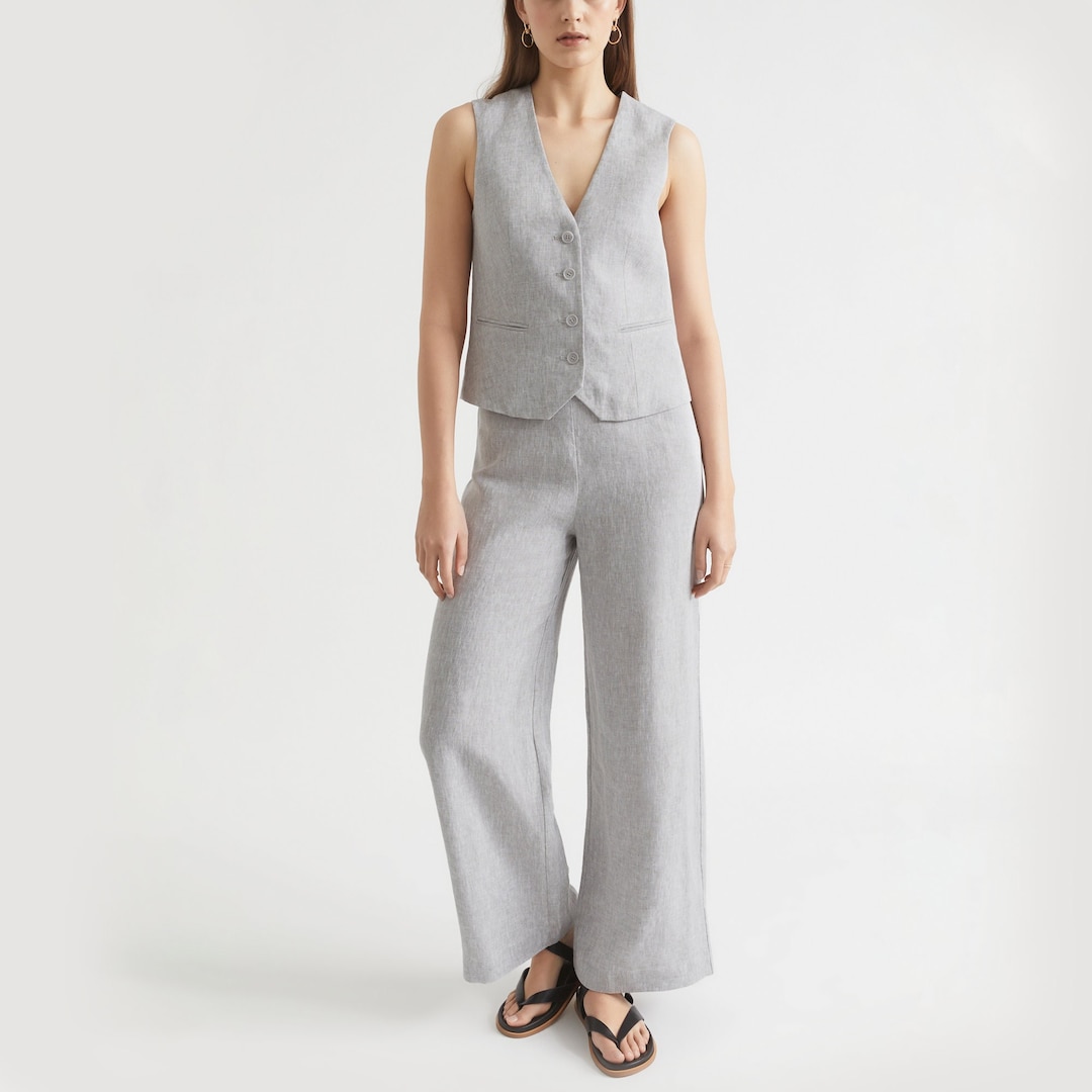 Linen Vest for Woman. Classic Linen Set. Linen Top and Pants. - Etsy