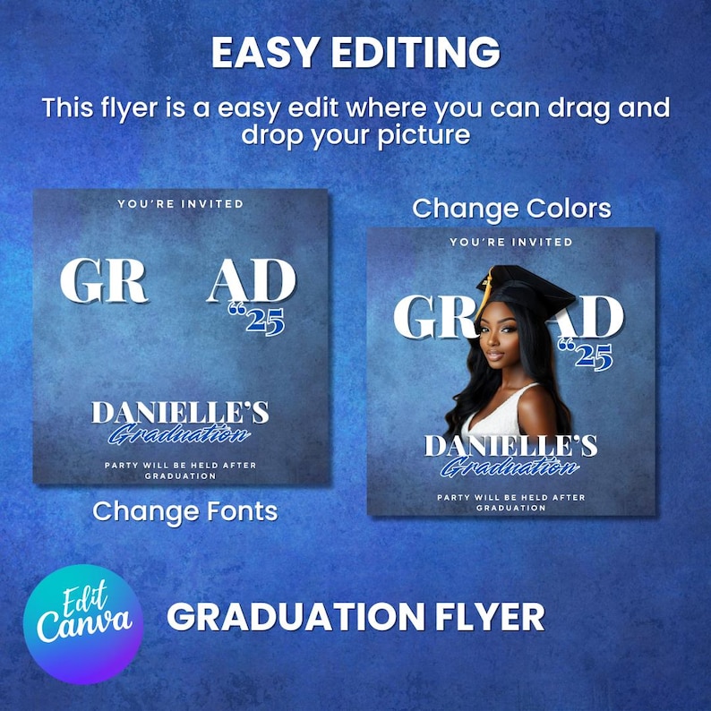 Graduation Party Flyer, Class of 2025, Canva Editable - Etsy
