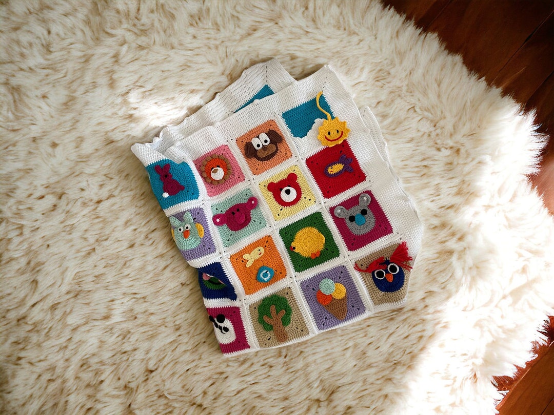 Crochet Baby Animal Blanket, Colorful Knit Baby Blanket, Knit Animal ...
