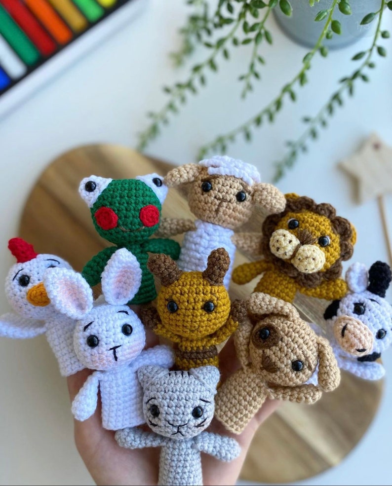 Crochet Farm Animal Finger Puppets – Handmade Montessori Toy Set ...