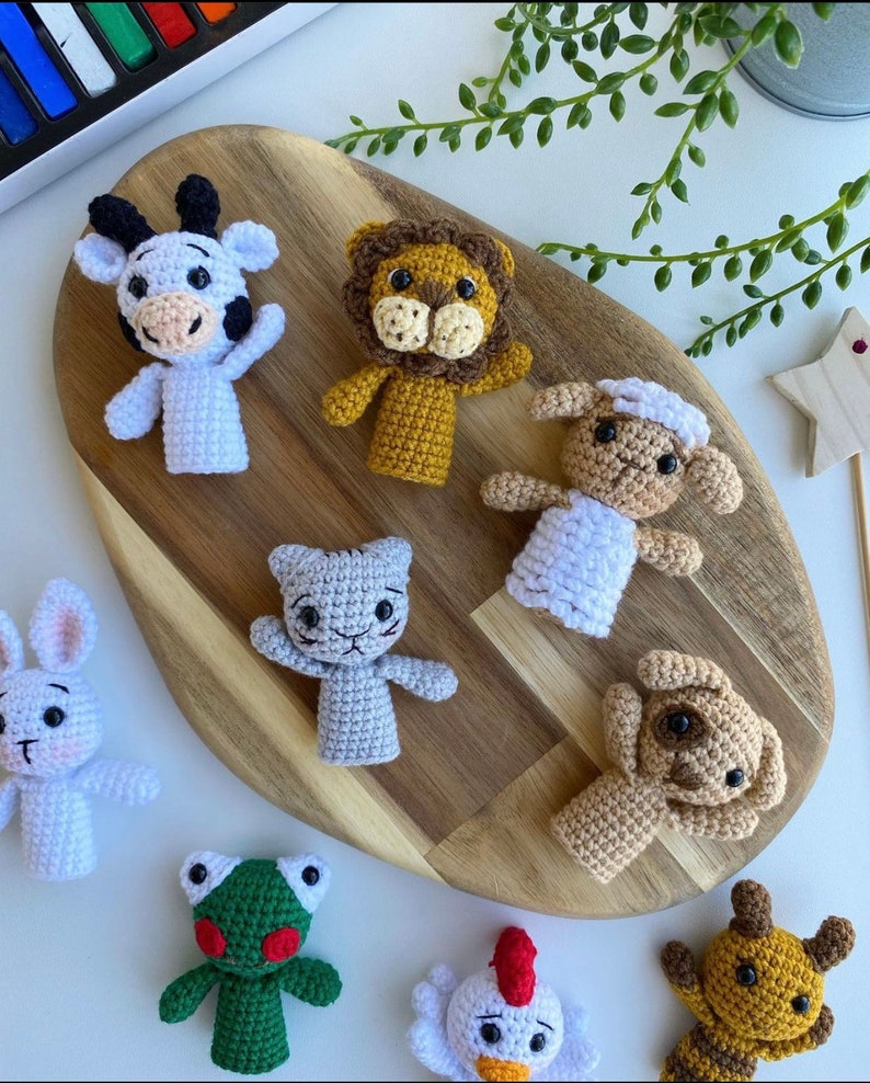 Crochet Farm Animal Finger Puppets – Handmade Montessori Toy Set ...