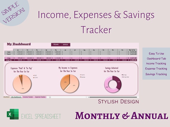 Excel Monthly and Annual Personal Income and Expense - Etsy