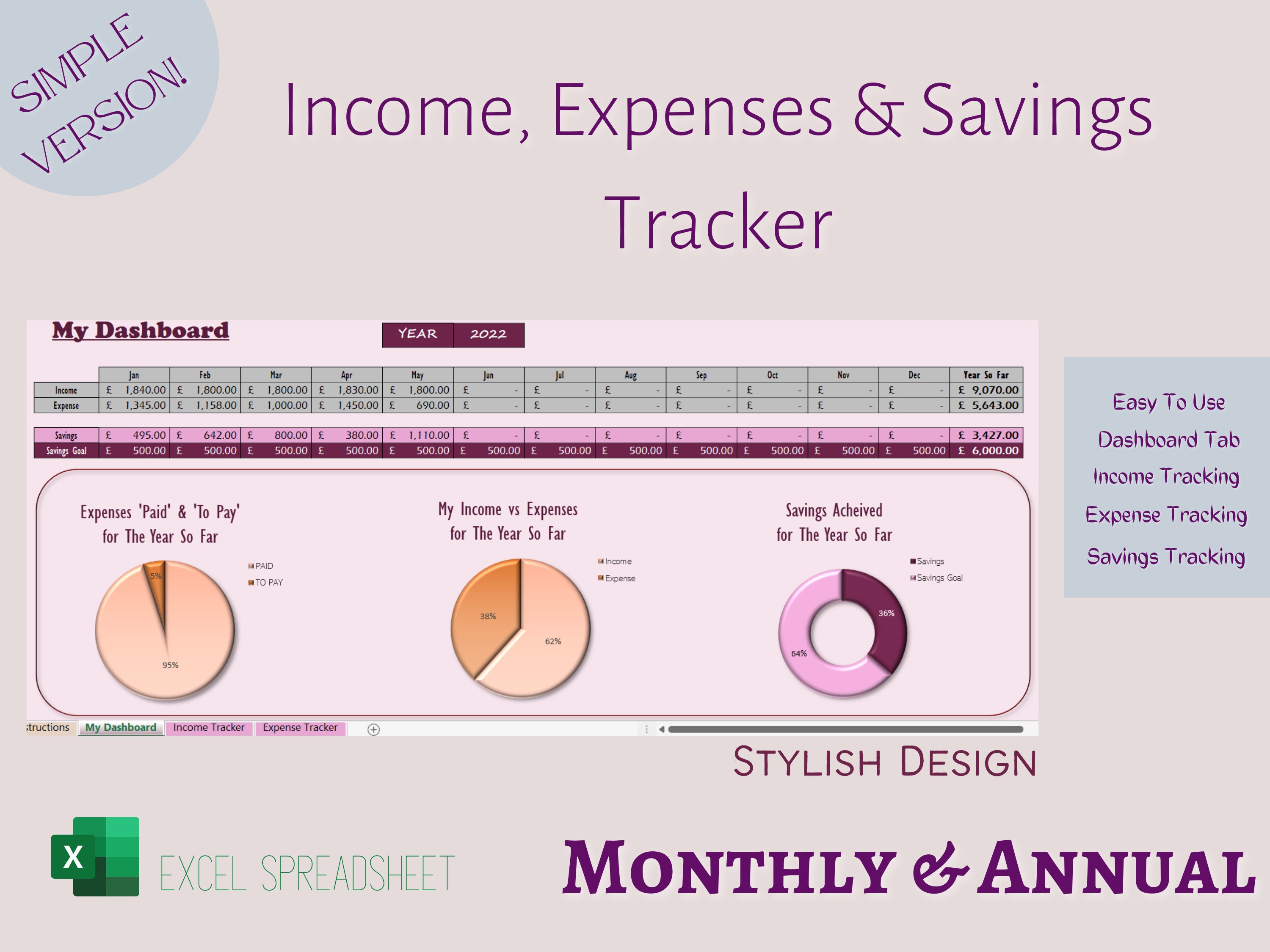 Excel Monthly and Annual Personal Income and Expense Spreadsheet ...