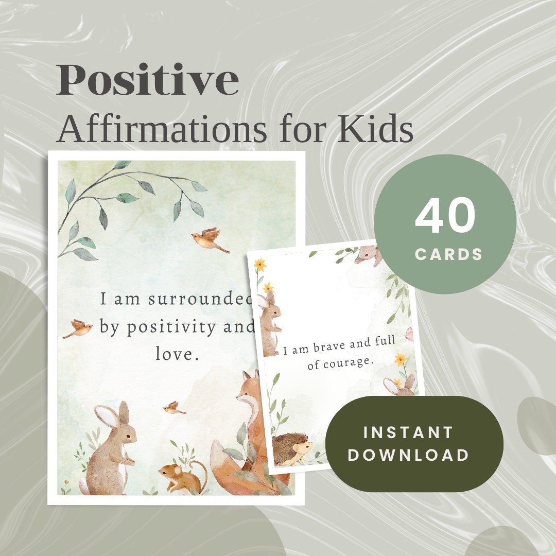 Positive Affirmation Cards for Kids | Set of 40 Printable Cards - Etsy