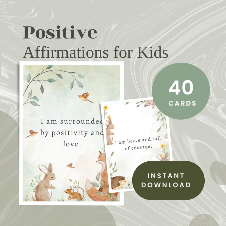 Positive Affirmation Cards for Kids | Set of 40 Printable Cards - Etsy