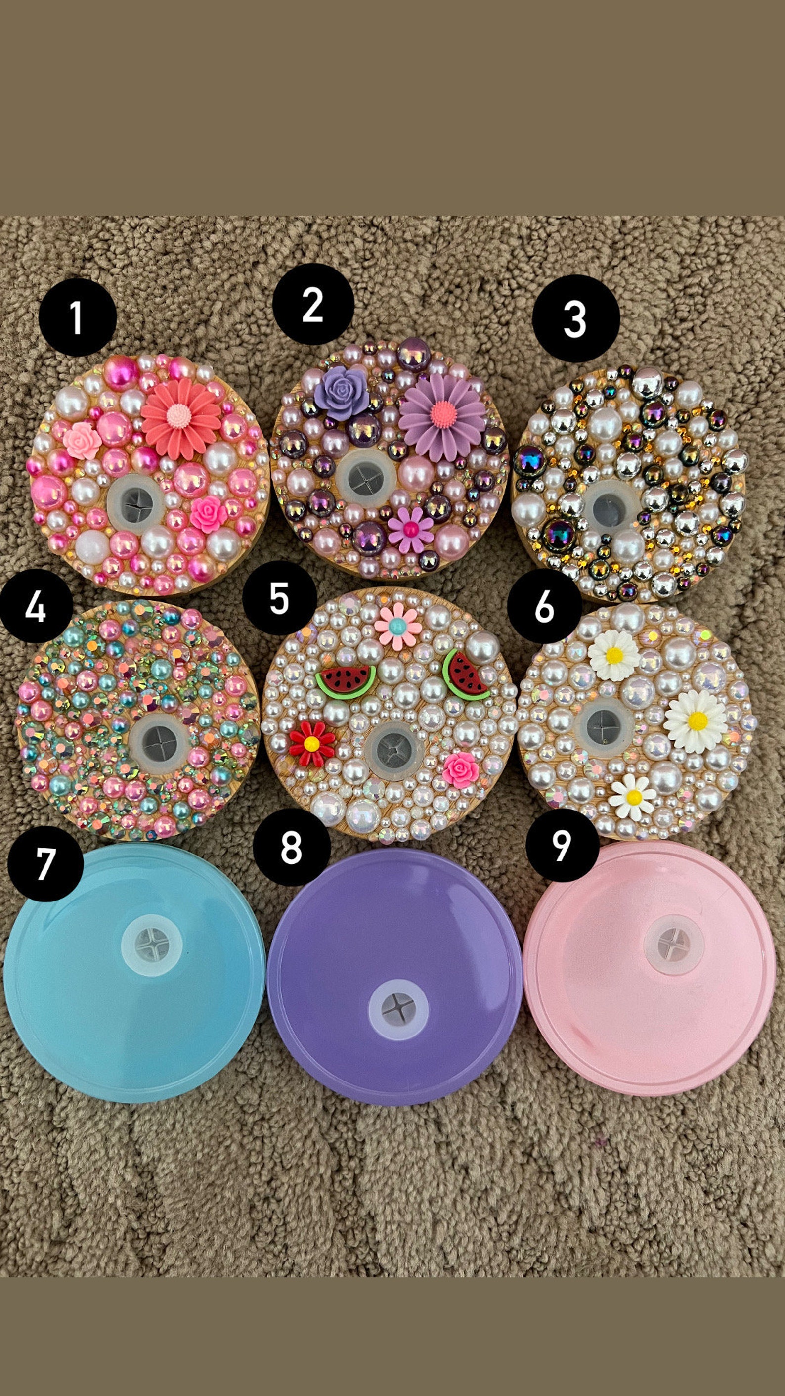 Rhinestone Cup Lids, Jelly Lids, Customized Glass Lids, Bling Covers ...