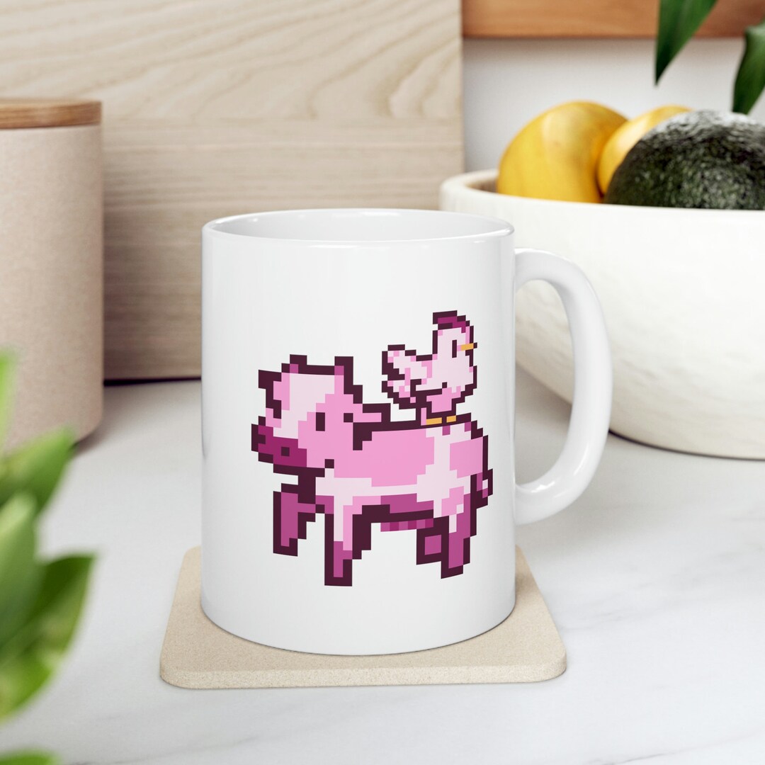 Strawberry Milk Pink Cow and Chicken Pixel Ceramic Mug 11oz - Etsy