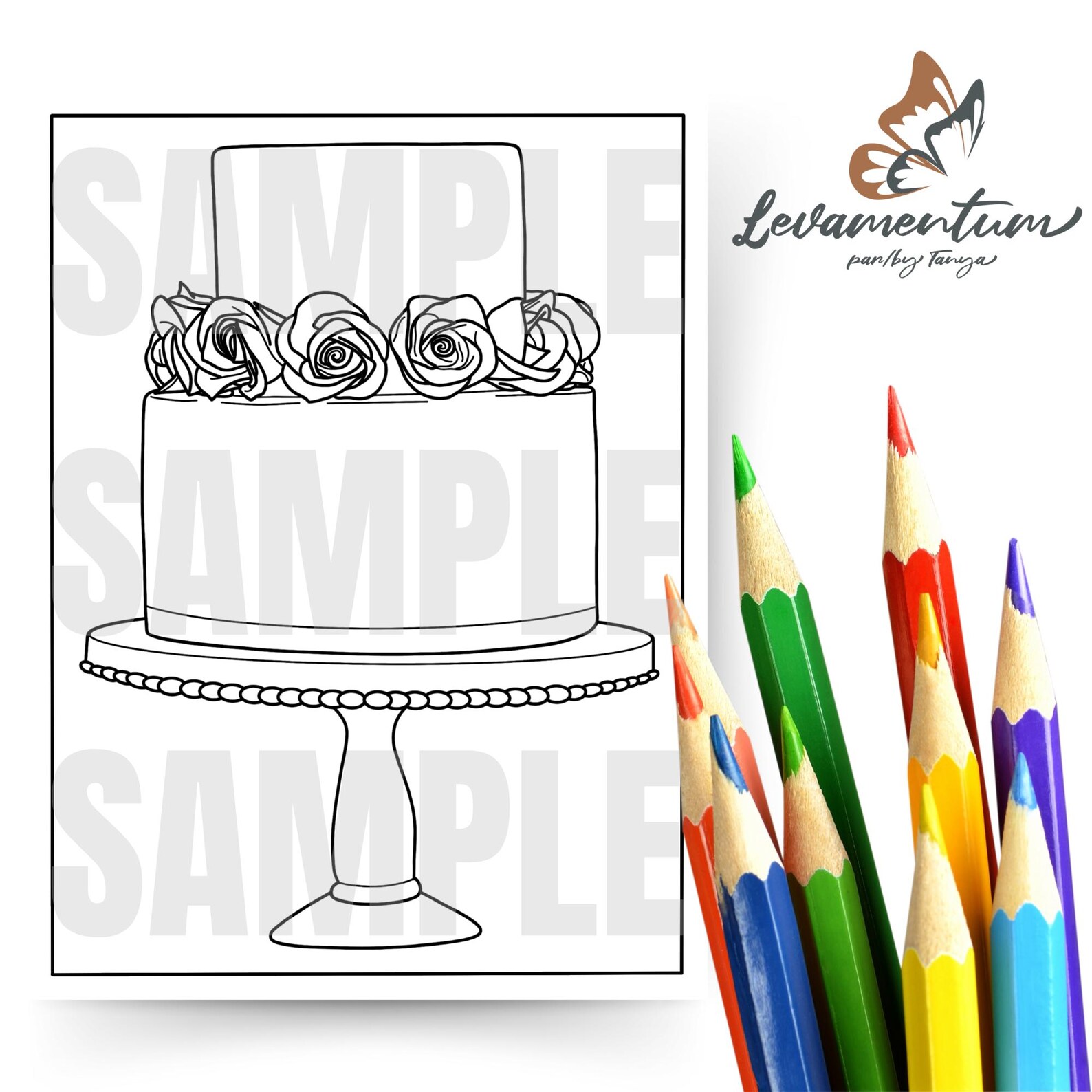 Colouring Page - Image à Colorier | Roses Cake - Gâteau Roses - Etsy Canada