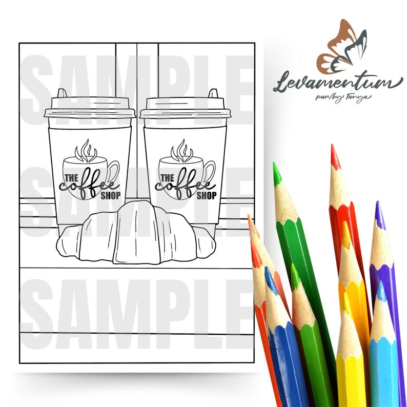 Colouring Page - Image à Colorier | Coffee Shop - Au Café - Etsy
