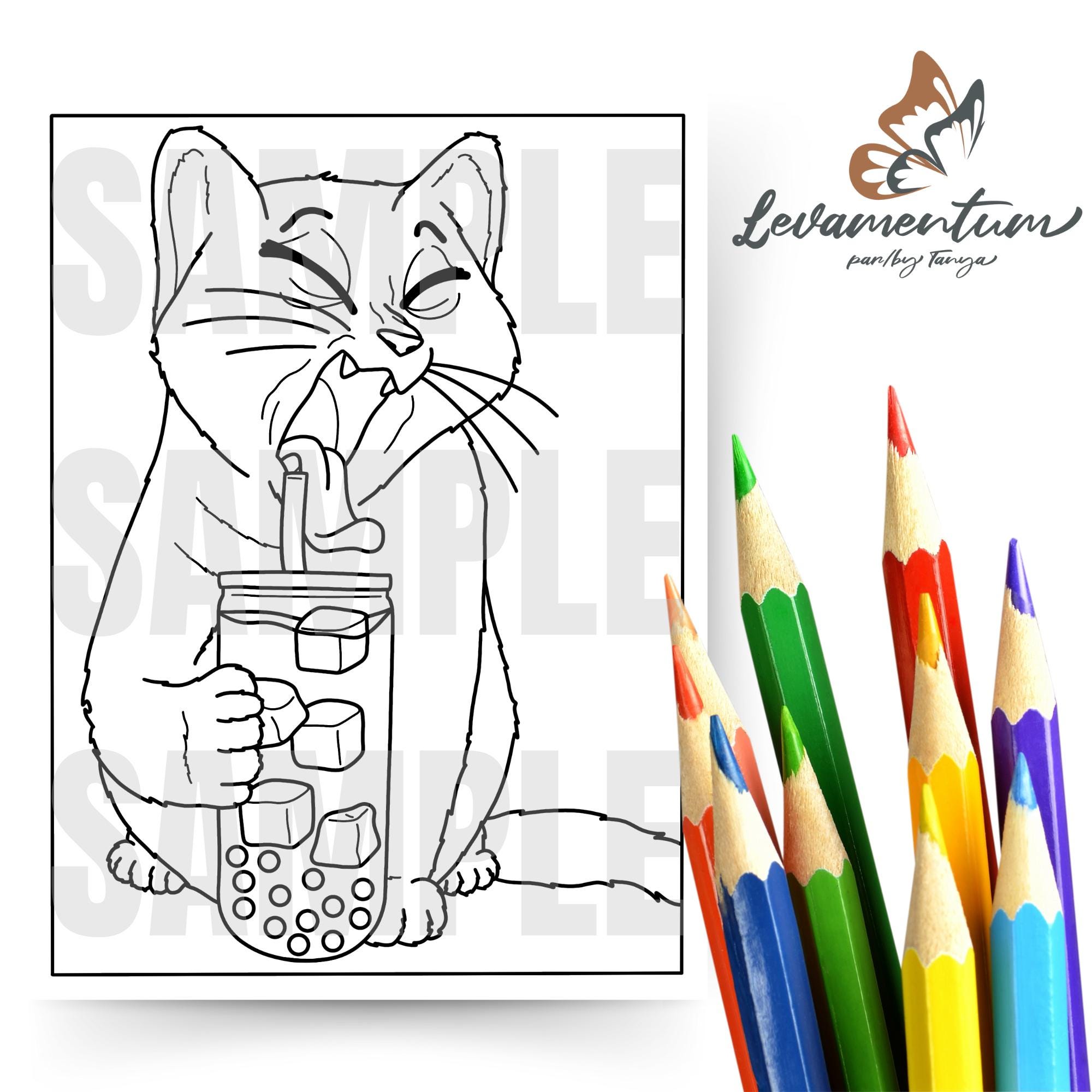 Colouring Page - Image à Colorier | Boba Cat - Chat Boba - Etsy