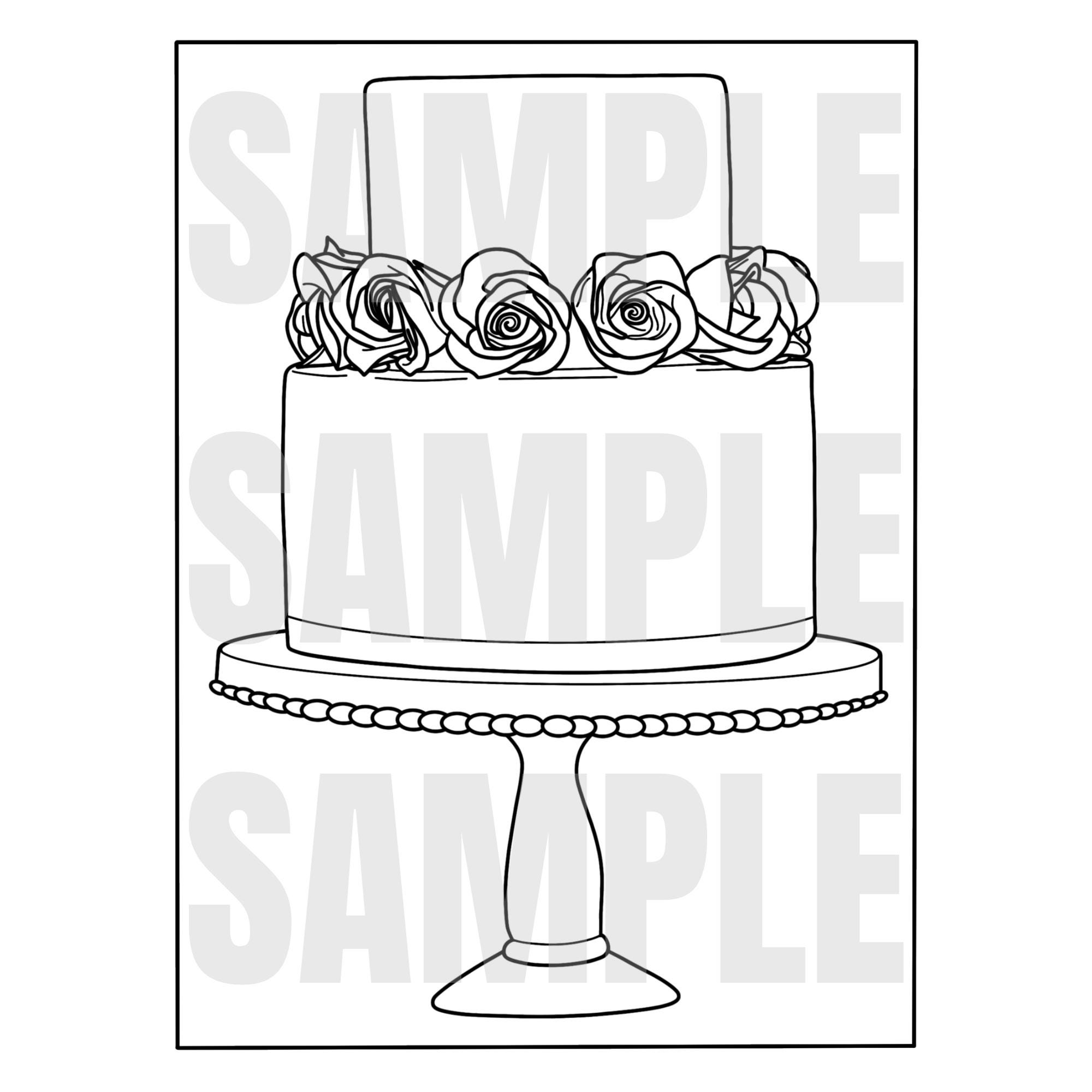 Colouring Page - Image à Colorier | Roses Cake - Gâteau Roses - Etsy