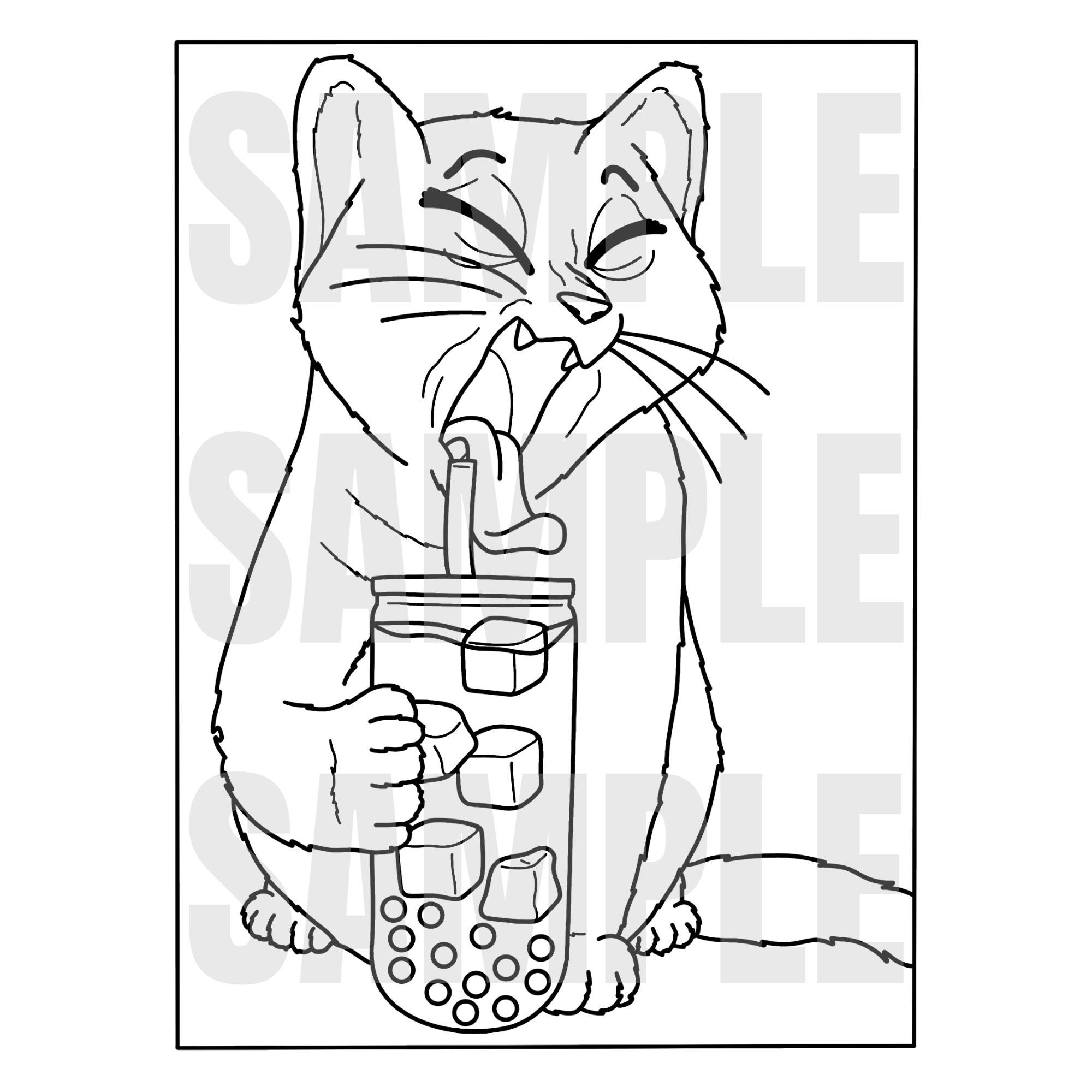Colouring Page - Image à Colorier | Boba Cat - Chat Boba - Etsy