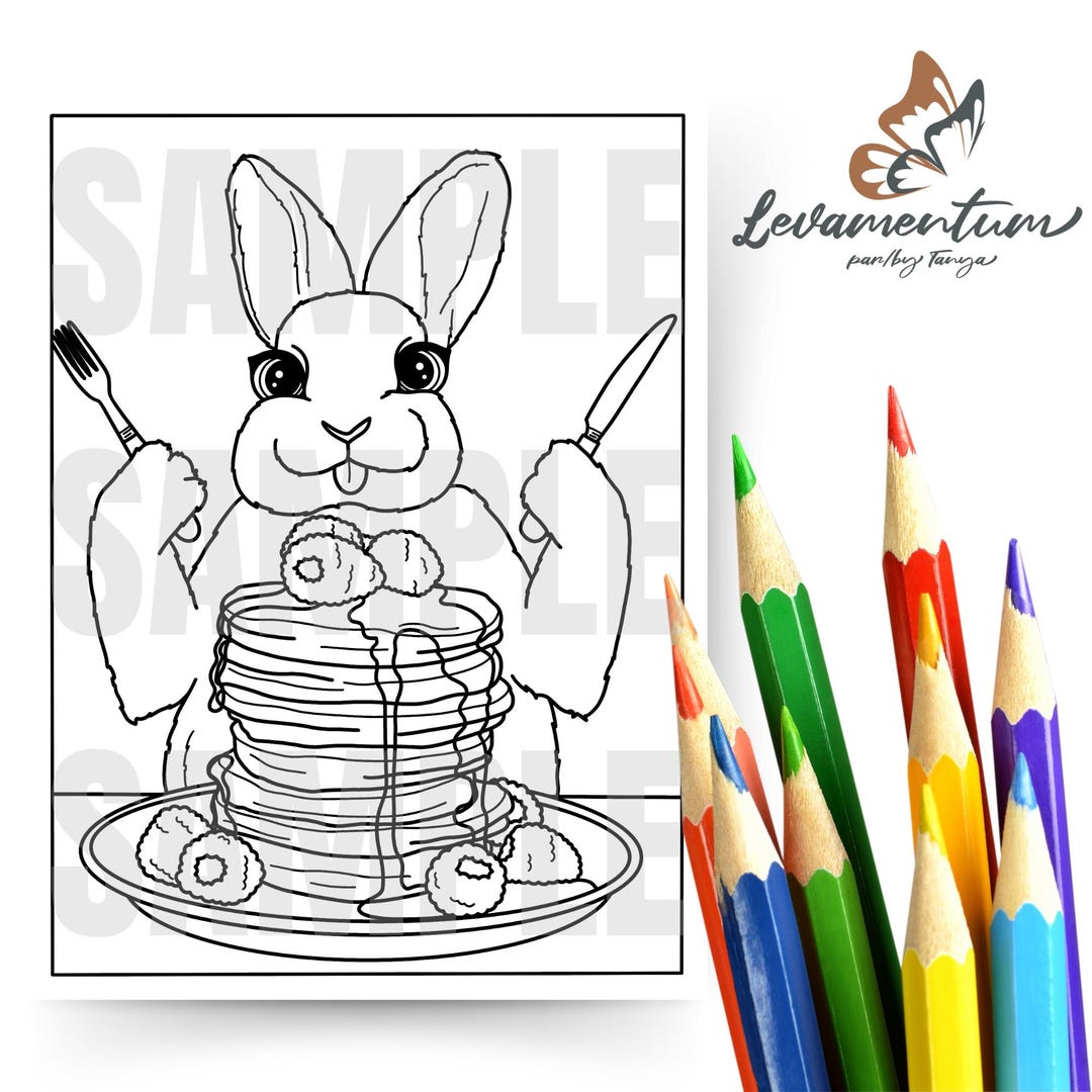 Colouring Page - Image à Colorier | Pancakes Rabbit - Lapin Crêpes - Etsy