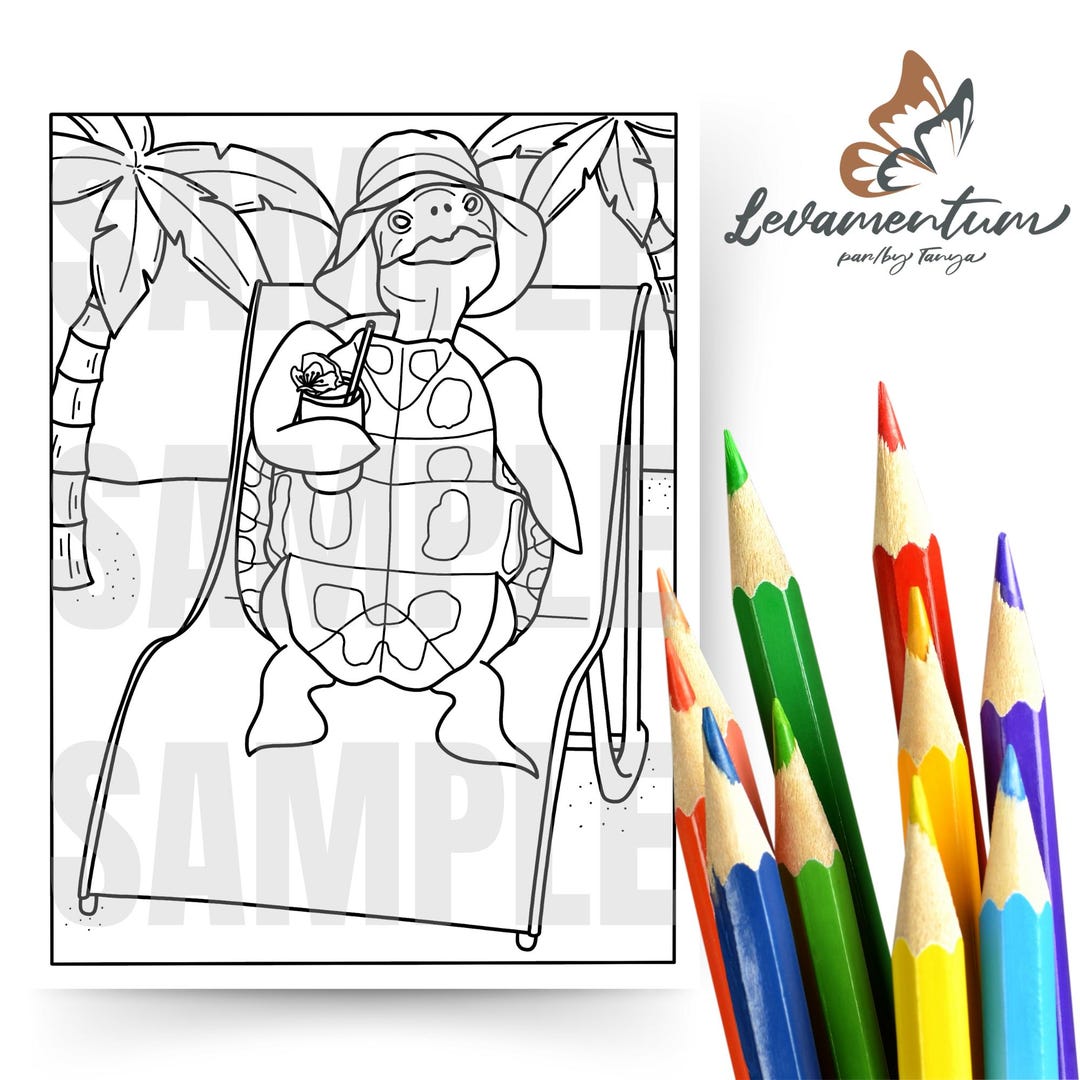 Colouring Page - Image à Colorier | Chill Turtle - Tortue Chill - Etsy