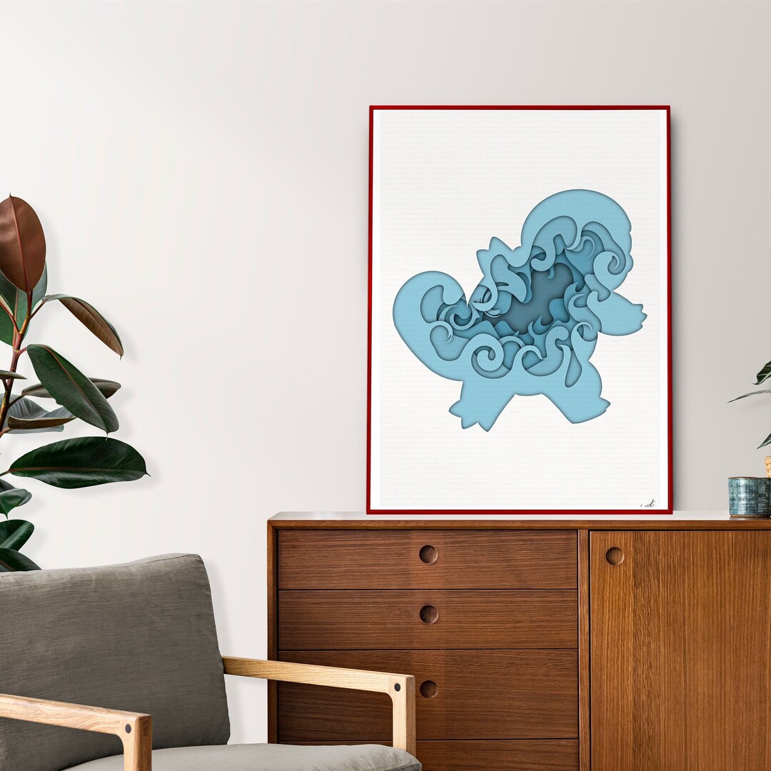 Squirtle Poster , Anime Digital Print, Pokémon Poster, Silhouette Art ...