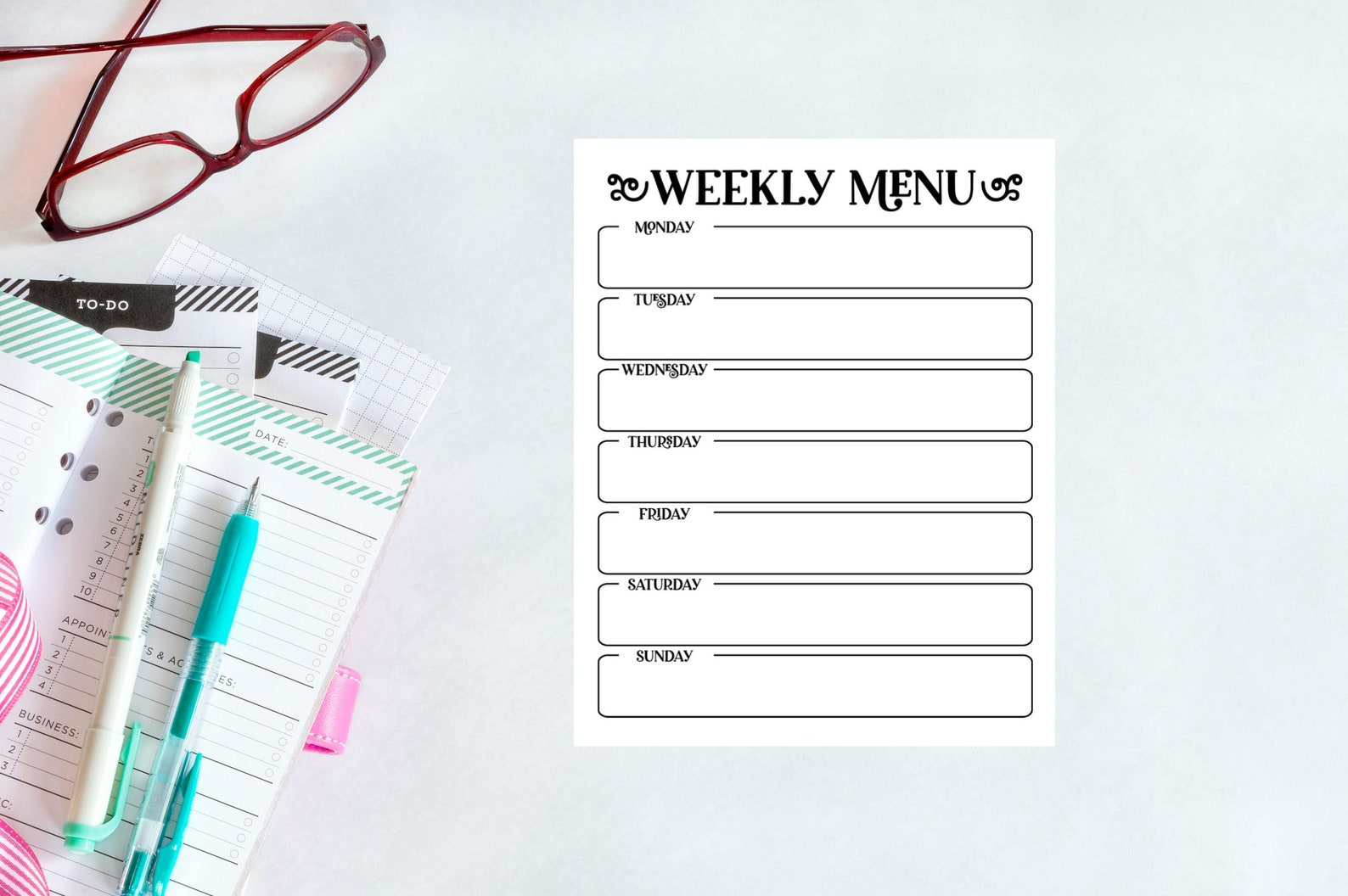 Weekly Menu Printable Planner Digital Download Simple Menu | Etsy