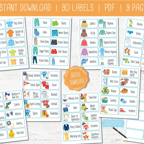 Printable Dresser Labels / Simple Organizing Labels for Clothing / Kids ...