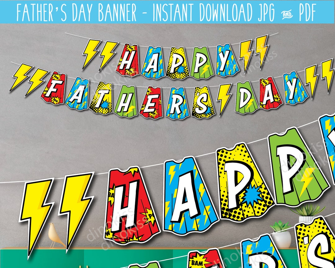 Happy Father's Day Superhero Banner Printable, Fathers Day Party Decor ...