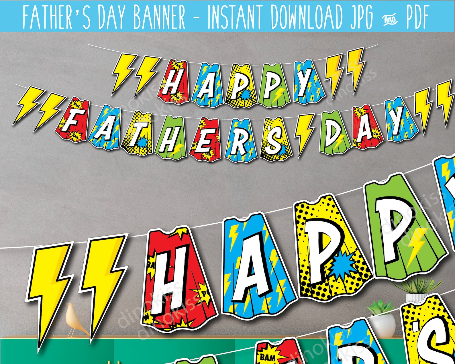Happy Father's Day Superhero Banner Printable, Fathers Day Party Decor ...
