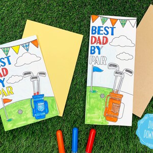 Best Dad by Par Golf Coloring Card Printable, Fathers Day Coloring Card ...