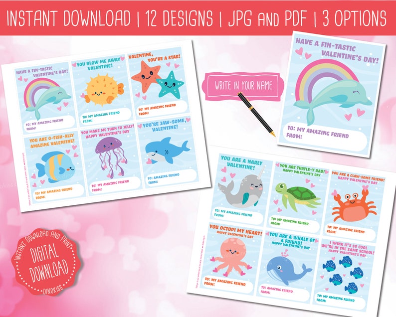 Valentines Day Cards Printable, Under the Sea, Valentines Day Card ...