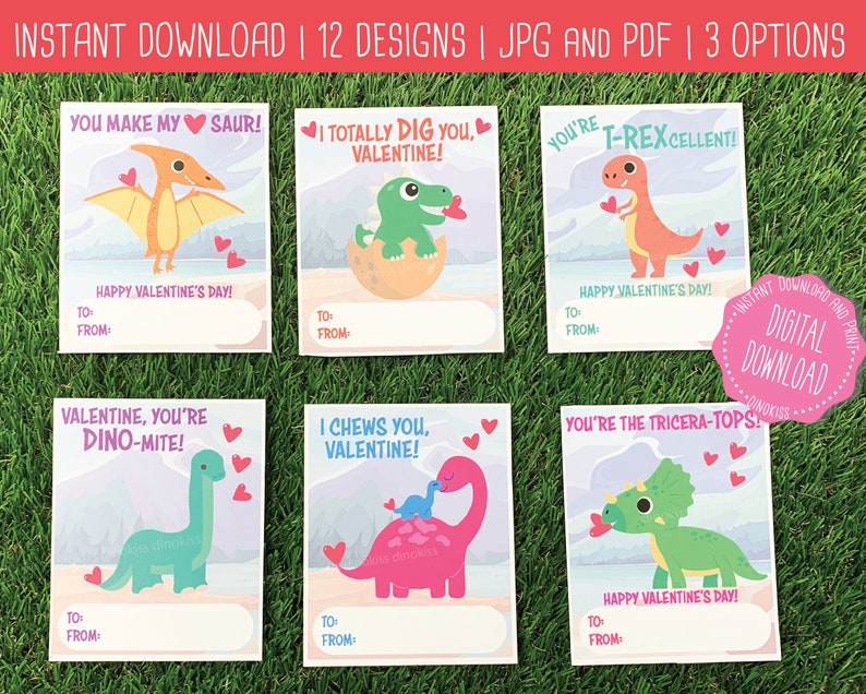 Valentines Day Cards Printable Dinosaur Valentine Valentines - Etsy