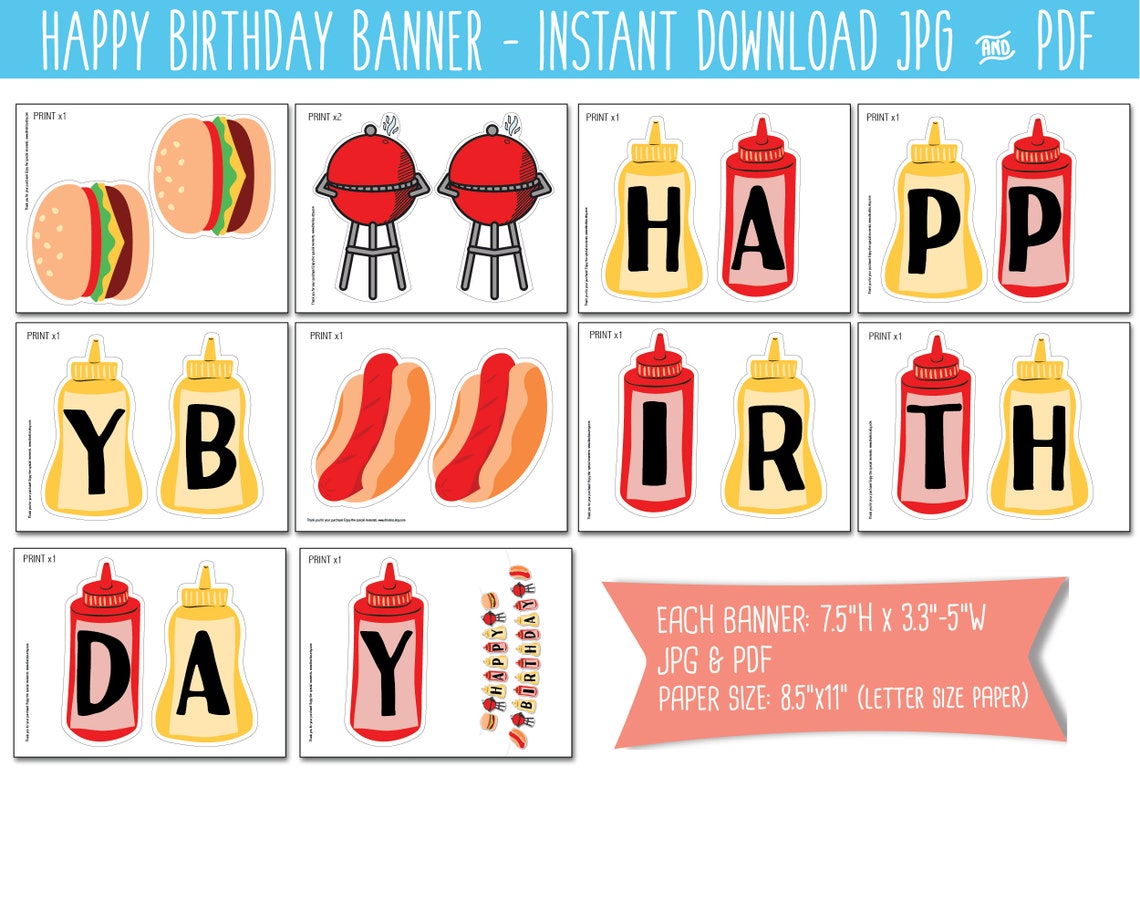 BBQ Birthday Banner Printable Backyard BBQ Birthday Barbecue - Etsy