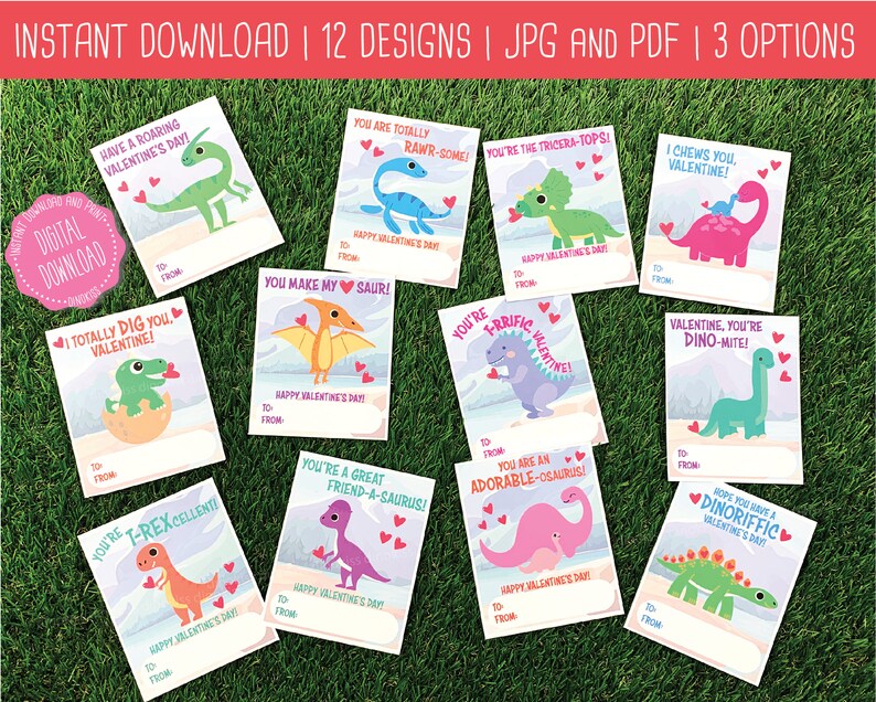Valentines Day Cards Printable Dinosaur Valentine Valentines - Etsy