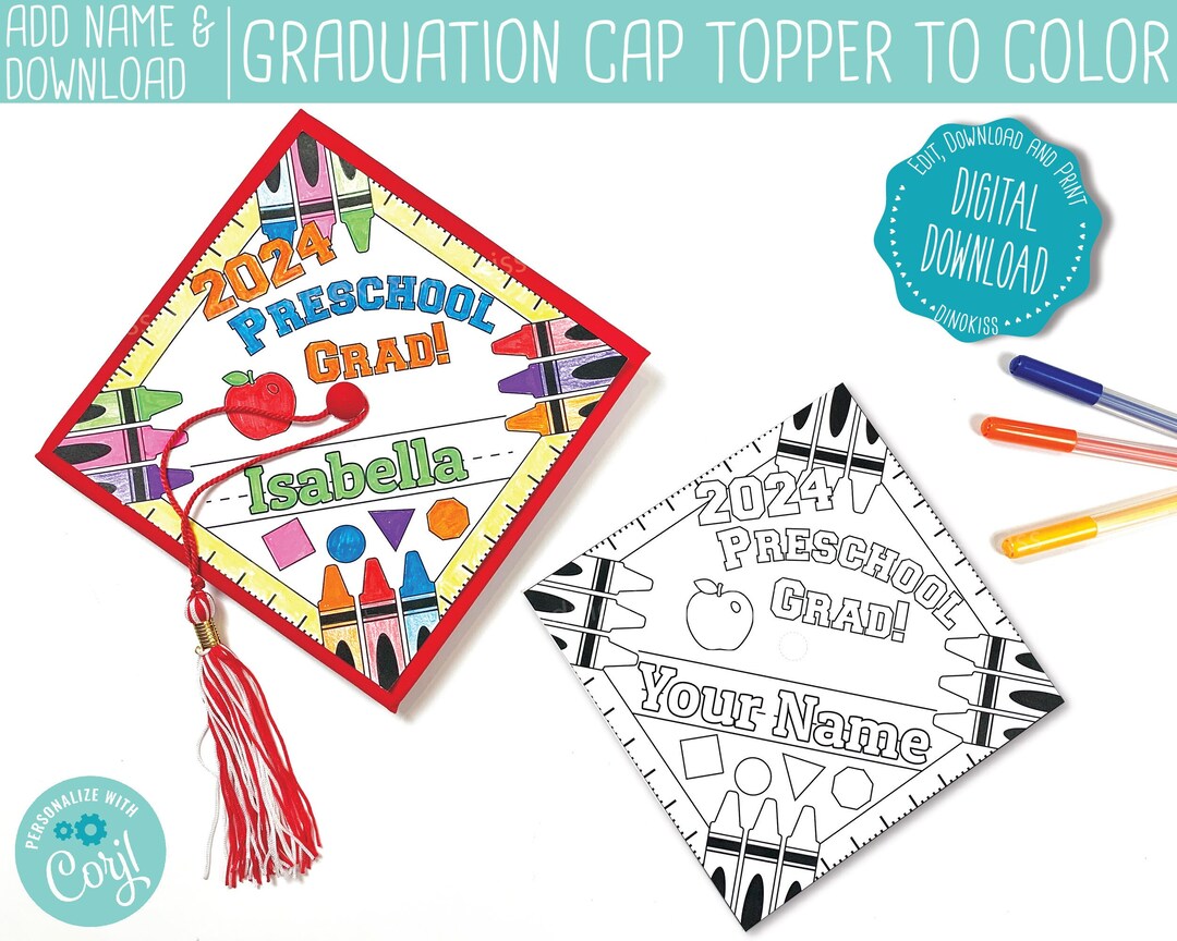 Personalized 2024 Preschool Graduation Cap Topper Coloring Page INSTANT ...