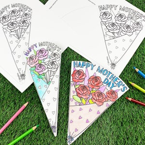 Mothers Day Coloring Card PDF, Mothers Day Card Printable, Roses ...