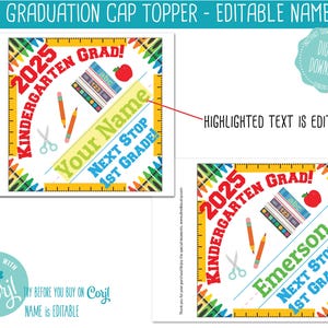 EDITABLE TYPED NAME 2025 Kindergarten Graduation Cap Topper Printable ...