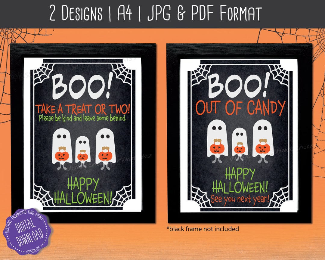 Set of 2, Halloween Please Take One and Out of Candy Signs Printable ...