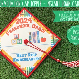 2024 Preschool Graduation Cap Topper, Graduation Printable, Graduation ...