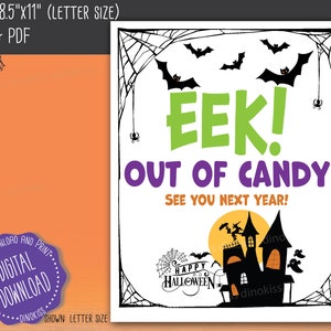 Halloween Out of Candy Sign Printable, Halloween Candy Sign, Halloween ...