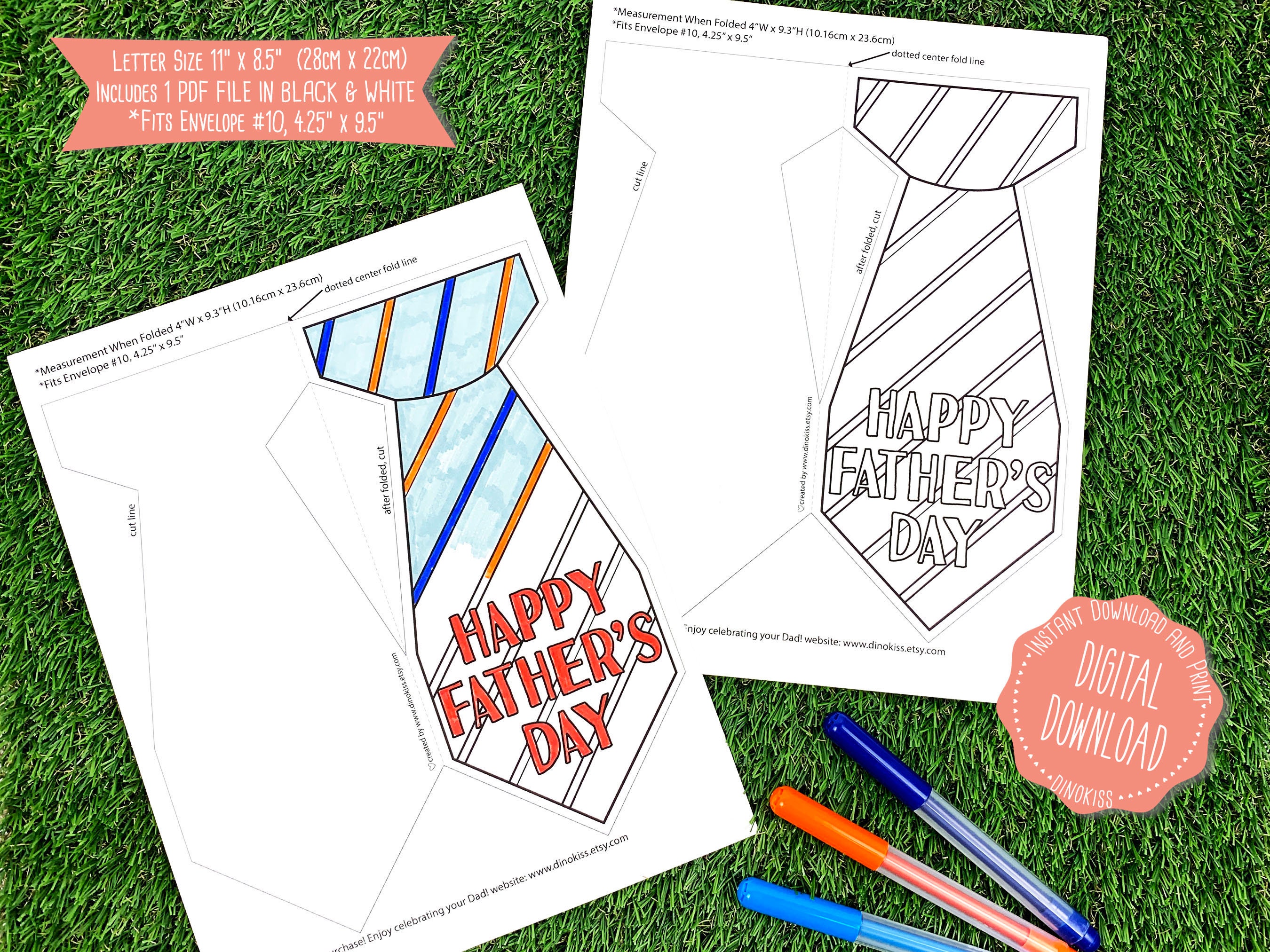 Father's Day Neck Tie Coloring Card Printable - Etsy