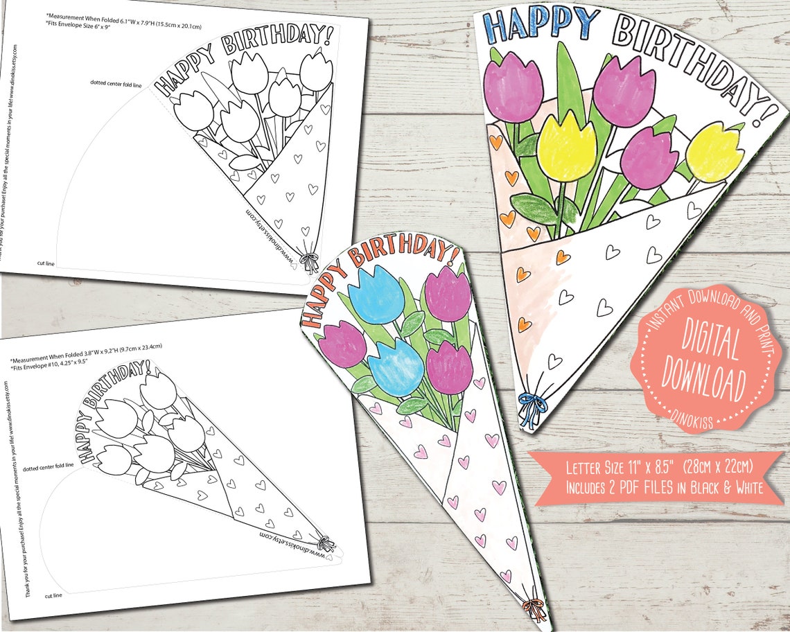 Happy Birthday Coloring Card PDF Birthday Card Printable | Etsy