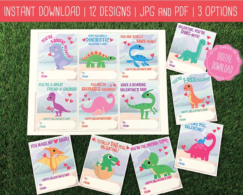 Valentines Day Cards Printable Dinosaur Valentine Valentines - Etsy